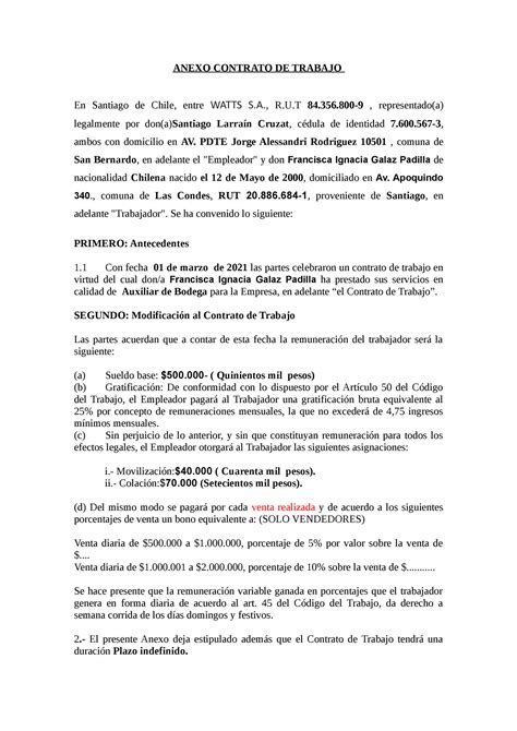 Modelo Anexo Contrato De Trabajo Word Image To U