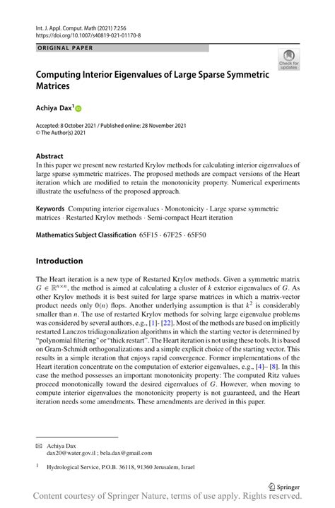 pdf computing interior eigenvalues of large sparse symmetric matrices