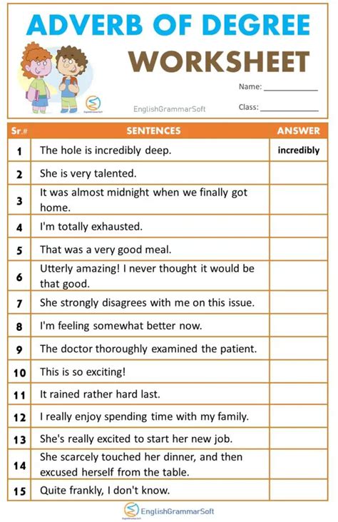 Adverb Of Degree List 153 Examples Worksheet EnglishGrammarSoft