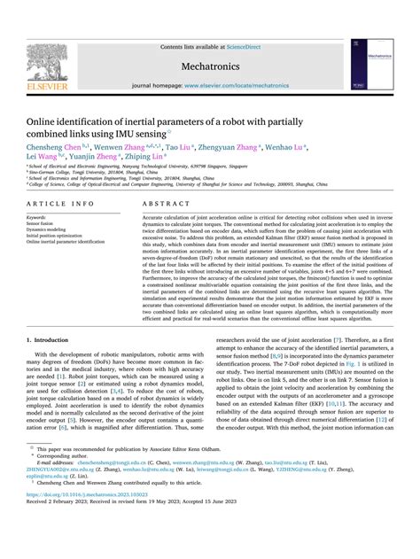 pdf online identification of inertial parameters of a robot with partially combined links
