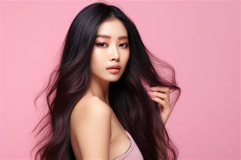 Premium Ai Image Pretty Asian Beautiful Woman Model Long Hair With Fancy Makeup On Face And