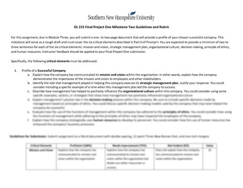 SOLUTION Ol 215 Final Project One Milestone Two Rubric 1 Studypool