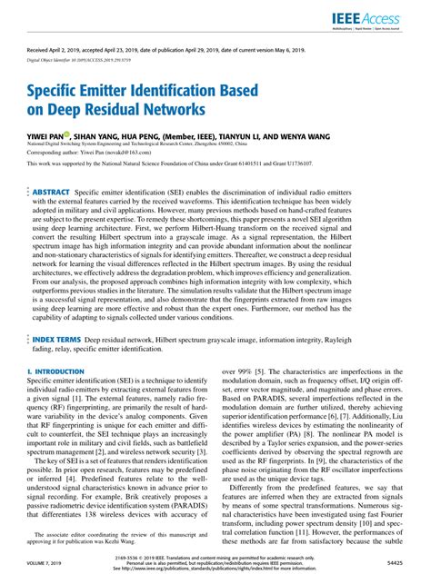PDF Specific Emitter Identification Based On Deep Residual Networks