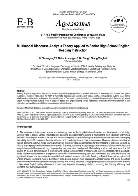 pdf multimodal discourse analysis theory applied to senior high school english reading teaching