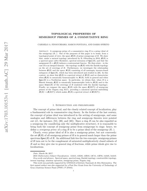 pdf topological properties of semigroup primes of a commutative ring