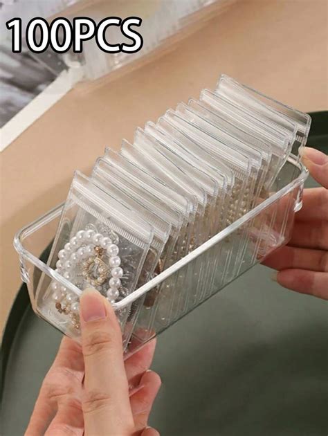 100 Peças Sacos De Joias Pvc Transparentes E Recicláveis Fecho De