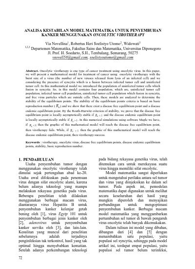 Analisa Kestabilan Model Matematika Untuk Penyembuhan Kanker