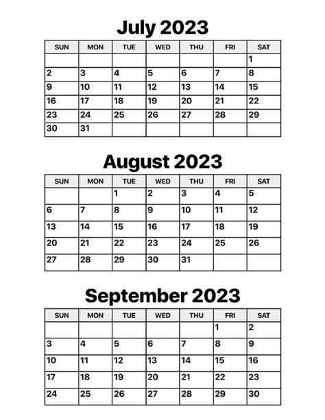 July August September Calendar Printable Pdf Printable Calendar