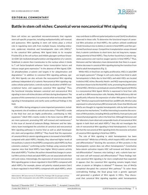 PDF Battle In Stem Cell Niches Canonical Verse Noncanonical Wnt