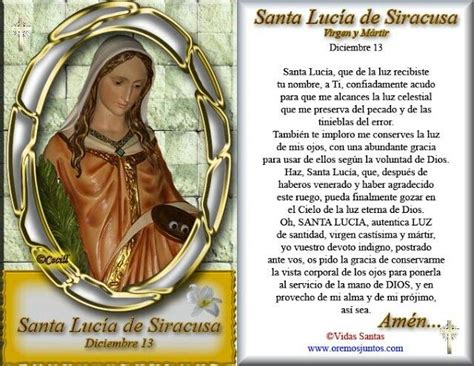 Oración a Santa Lucía Santa lucia Prayers Spanish prayers