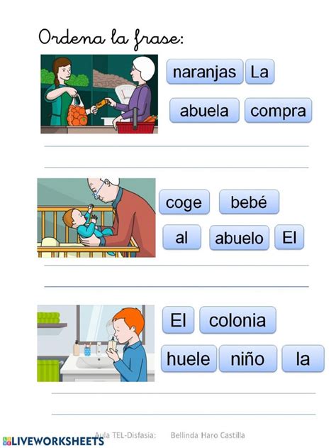 Ejercicio de Ordena la frase 2 Lecciones de lectura Oración