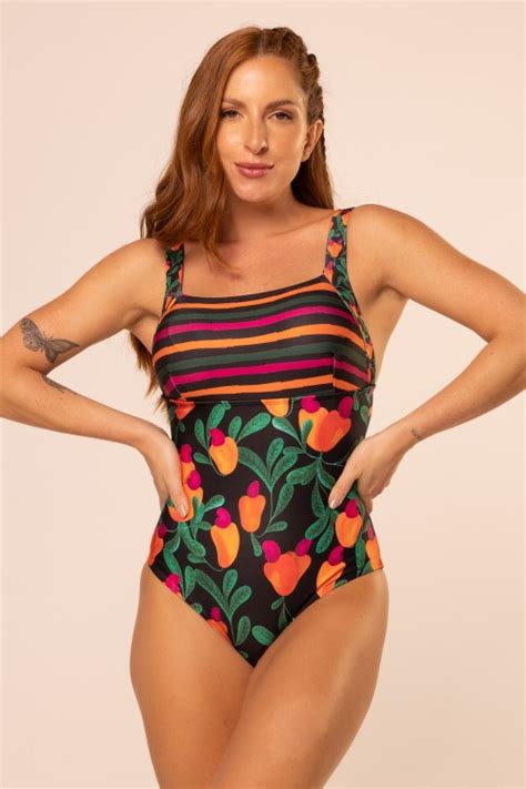 Body Maio Decote Quadrado Estampa Cajueiro E312 Hipy
