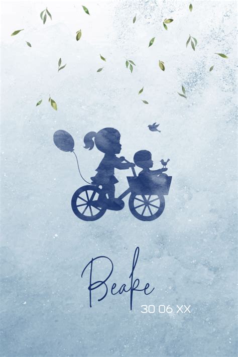 Hippe Geboortekaart Met Silhouet Van Zusjes En Broertje Op De Fiets