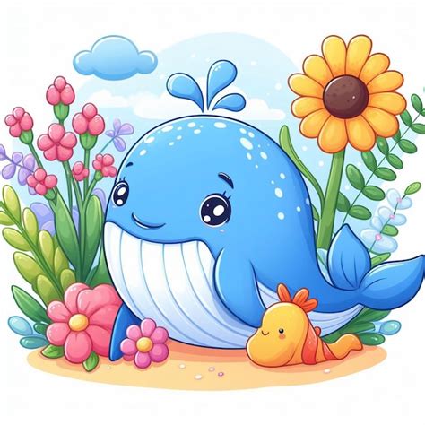 Cute Whales Fish Vector Cartoon Illustration Premium AI Generated Vector