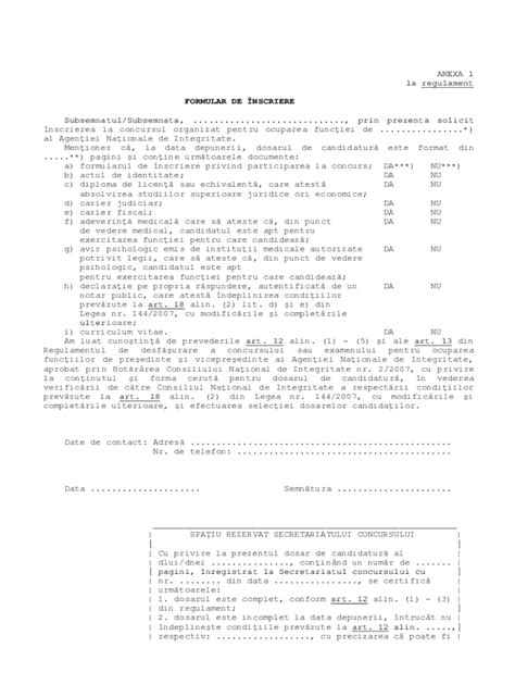 Fillable Online ANEXA Nr 1 FORMULAR DE NSCRIERE Fax Email Print