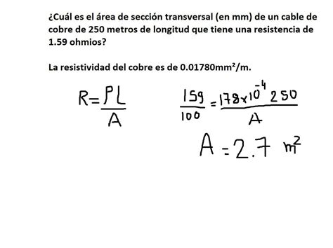 Cuál es el área de sección transversal en mm de un cable de cobre de
