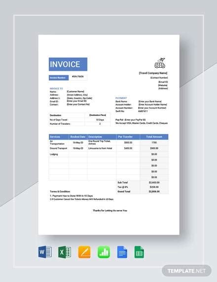 FREE 14 Travel Invoices In MS Word PDF