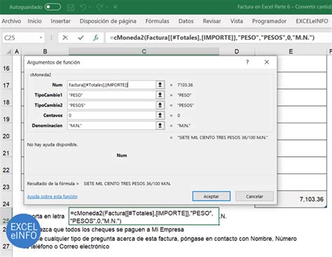 Factura en Excel Parte 6 Convertir cantidades y números a letras