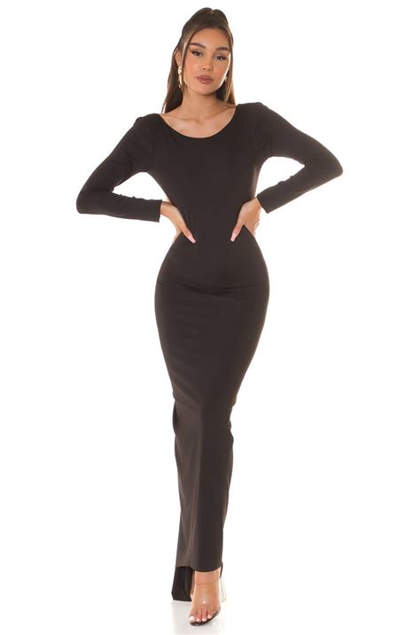 Rochie Eleganta Lunga Mulata Neagra Tip Sirena Cu Maneca Lunga Si
