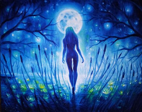 Woman And Lake In The Moonlight Painting By Chirila Corina Fine Art