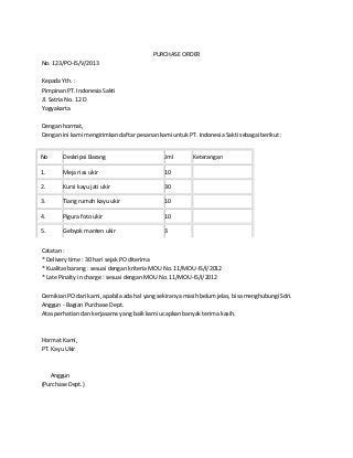 Detail Contoh Surat Purchase Order Dalam Bahasa Indonesia Excel Koleksi