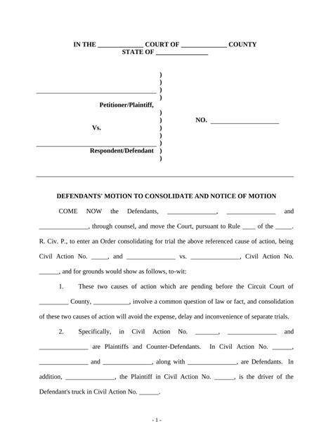Motion To Consolidate Doc Template PdfFiller