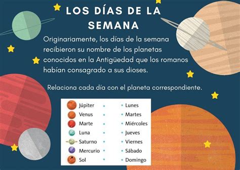 Em Espanhol Os Dias Da Semana Relacionam Se Os Planetas