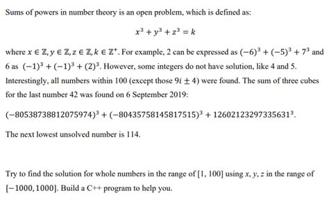 solved sums of powers in number theory is an open problem
