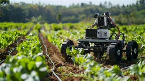 Fotografía de mesa de un robot agrícola plantando cultivos Para mostrar