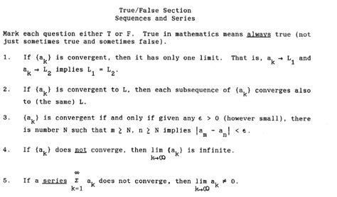 solved true false section sequences and series mark each