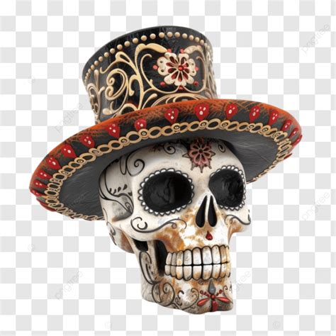 Skull Wearing A Mexican Sombrero Mexico Traditional Celebration On