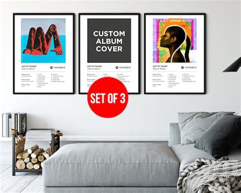 Custom Album Cover Set Of 3 Poster Canvas Print Music App Wall Etsy