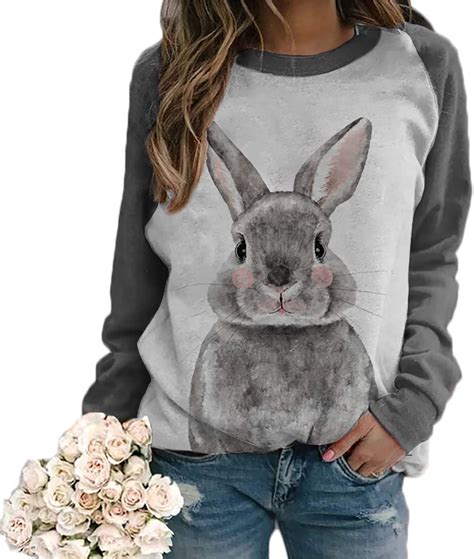 Sudadera de conejo para mujer con estampado de conejito tímido para
