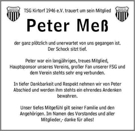 Traueranzeigen von Peter Meß vrm trauer de