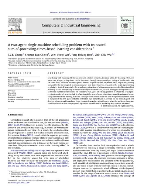 pdf a two agent single machine scheduling problem with truncated sum of processing times based