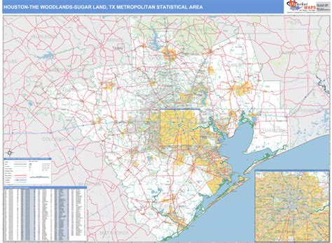 Houston The Woodlands Sugar Land TX Metro Area Zip Code Wall Map Basic
