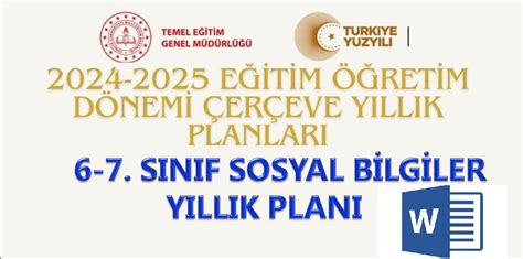 2024 2025 6 Sınıf Sosyal Bilgiler Yıllık Çalışma Planı Sosyal