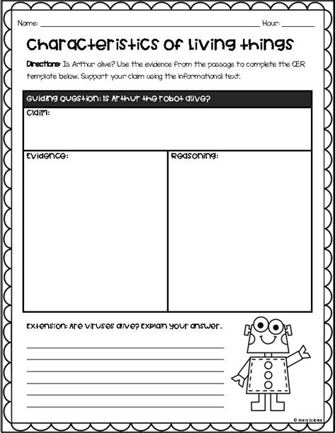 Characteristics Of Living Things Reading Passage And CER Worksheet