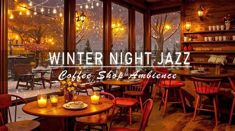Relaxing Jazz Music Cozy Winter Coffee Shop Ambience With Snowfall