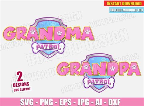 Grandma Grandpa Paw Patrol Birthday Party SVG Dxf Png Skye Logo Paw