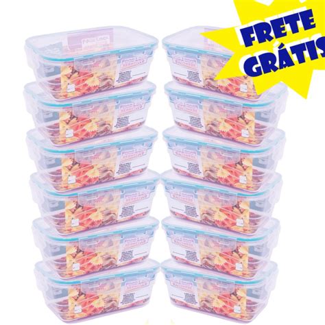 Kit 12 Marmitas Fitness 500ml Para Freezer E Micro Ondas 4 Travas E