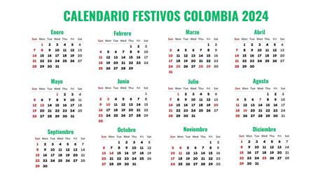 Calendario Festivos 2024 en Colombia conozca los festivos del año y