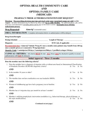 Optima Medicaid Prior Authorization Form Fill And Sign Printable