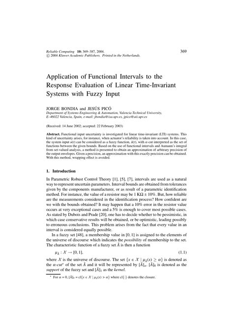 pdf application of functional intervals to the response evaluation of linear time invariant