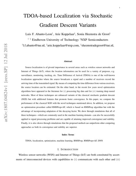 pdf tdoa based localization via stochastic gradient descent variants