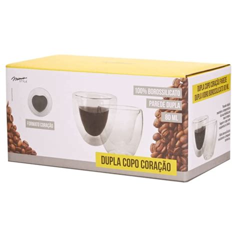 Jogo de 2 Copos Coração Parede Dupla 80 ml Mimo Style