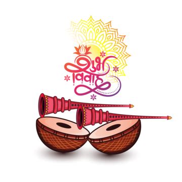 Shubh Vivah Hindi Calligraphy With Indian Wedding Musical Instrument