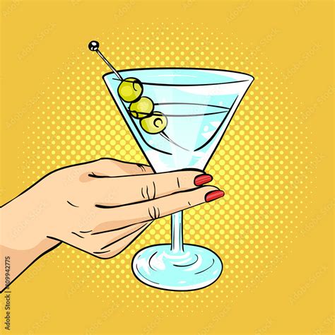 Vector Hand Drawn Pop Art Illustration Of Woman Hand Holding Martini Glass Stock Vector Adobe