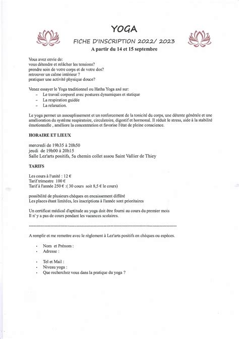 Fiche D Inscription 2022 2023 Yoga Navrasa