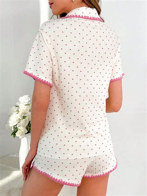 Ripley SHEIN CONJUNTO DE PIJAMA CON ESTAMPADO DE CORAZÓN UNIDO EN